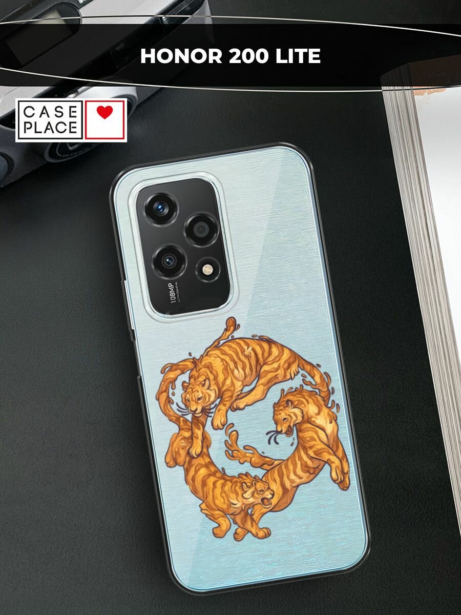 Чехол на Honor 200 Lite / Хонор 200 Лайт с принтом "Играющиеся тигры 2", прозрачный