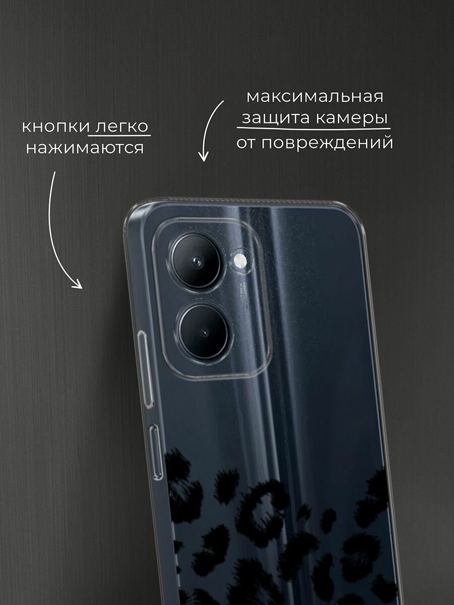 Чехол на Realme C33 / Реалми С33 с принтом "Окрас леопарда фон черный", прозрачный — фото 1