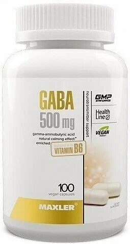 БАД Витаминный комплекс Maxler GABA 500 mg, 100 капсул - 500 мг гамма-аминомасляной кислоты - 2 мг витамина В6 - 100 порций