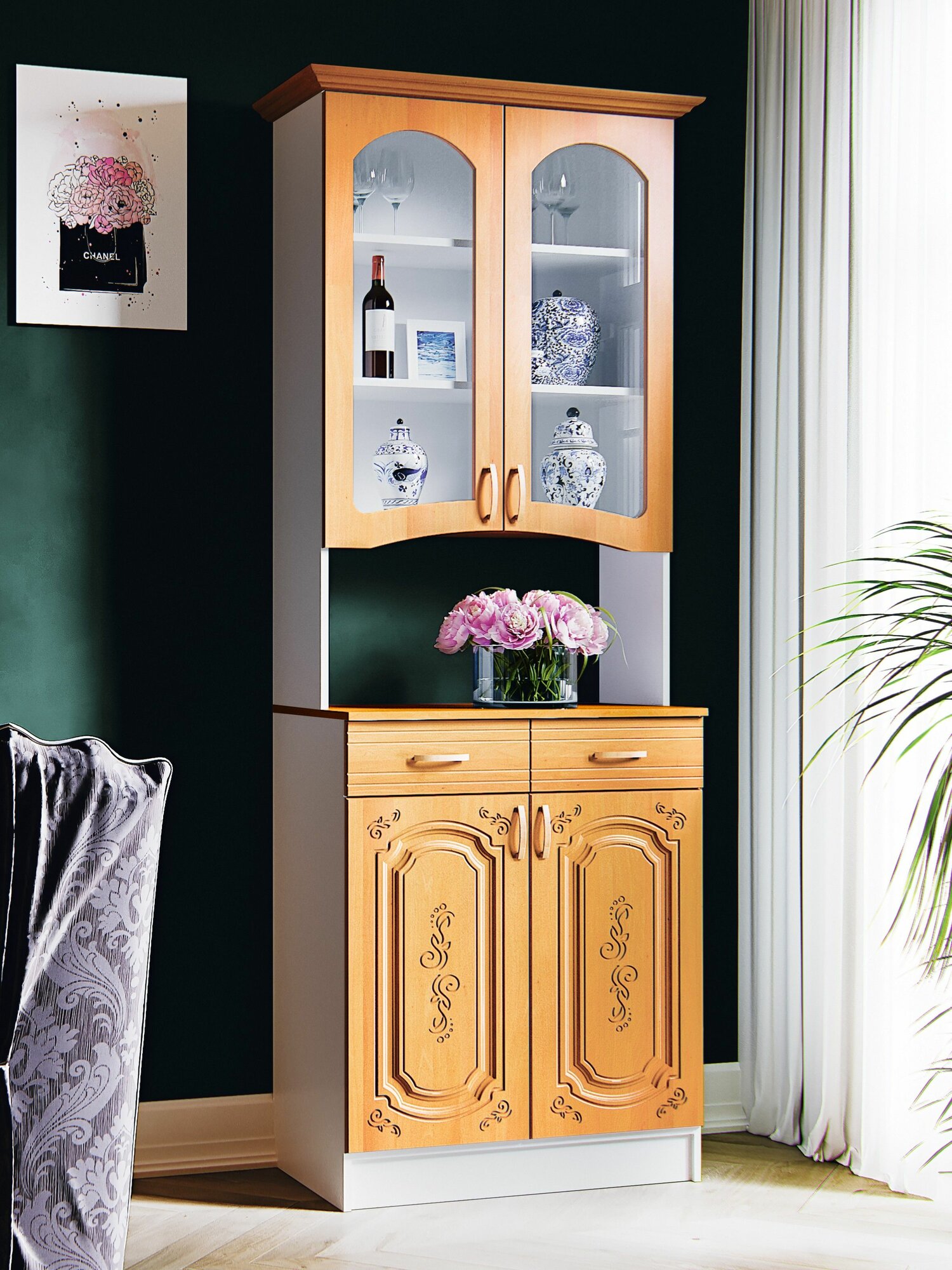 Буфет двустворчатый Лиза-2 ольха матовый/белый миф