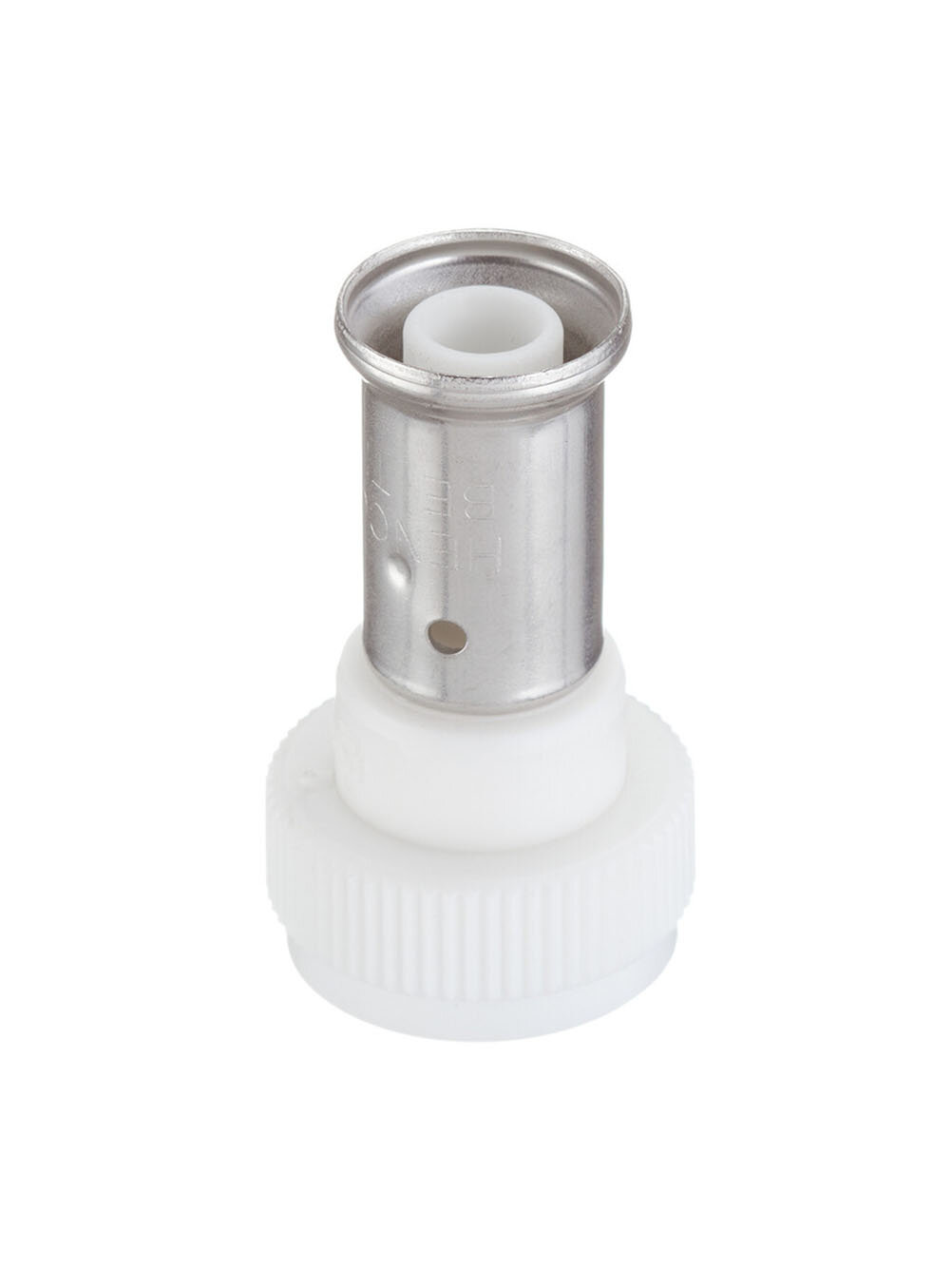 Муфта с накидной гайкой (26PKW-1605) 16(пресс) х 3/4 ВР(г) белая PVDF