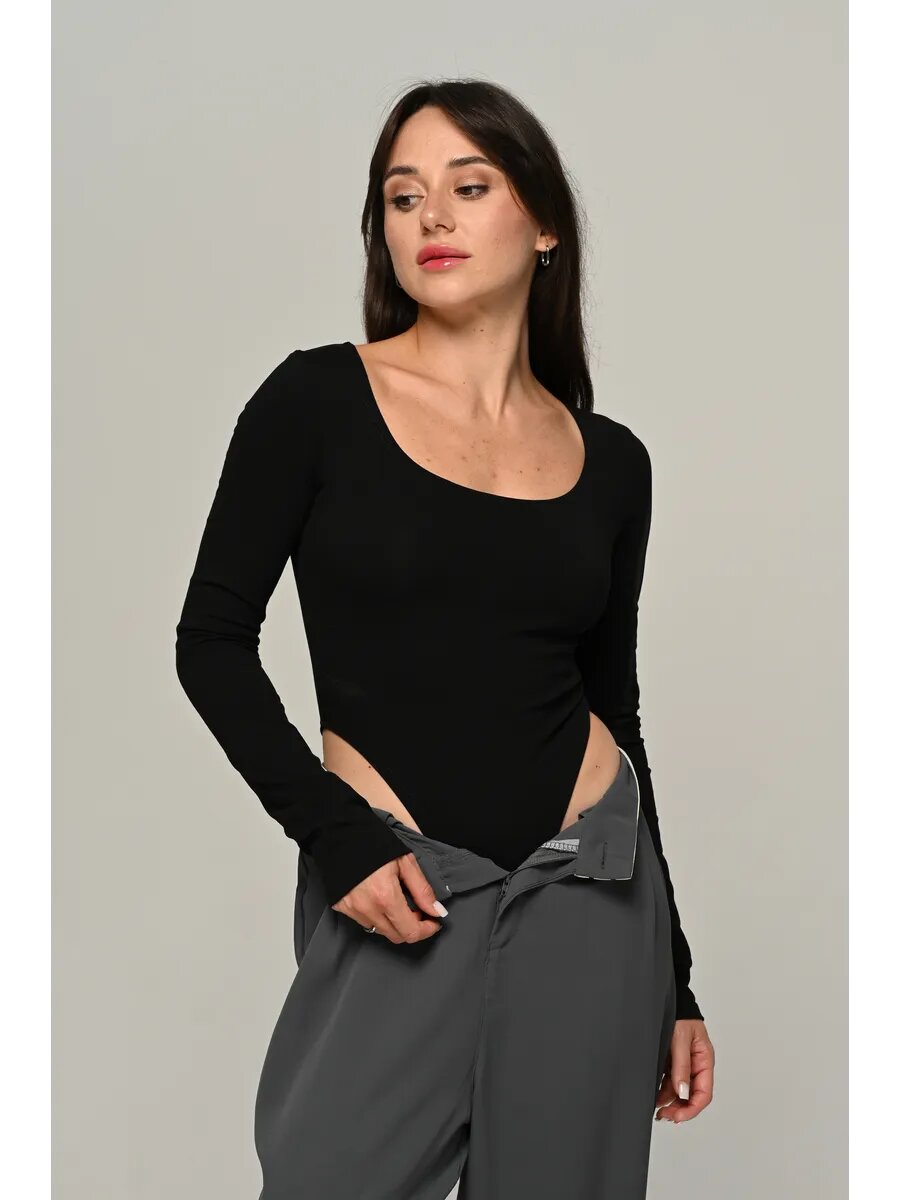 Боди скимс вечернее черное с длинным рукавом