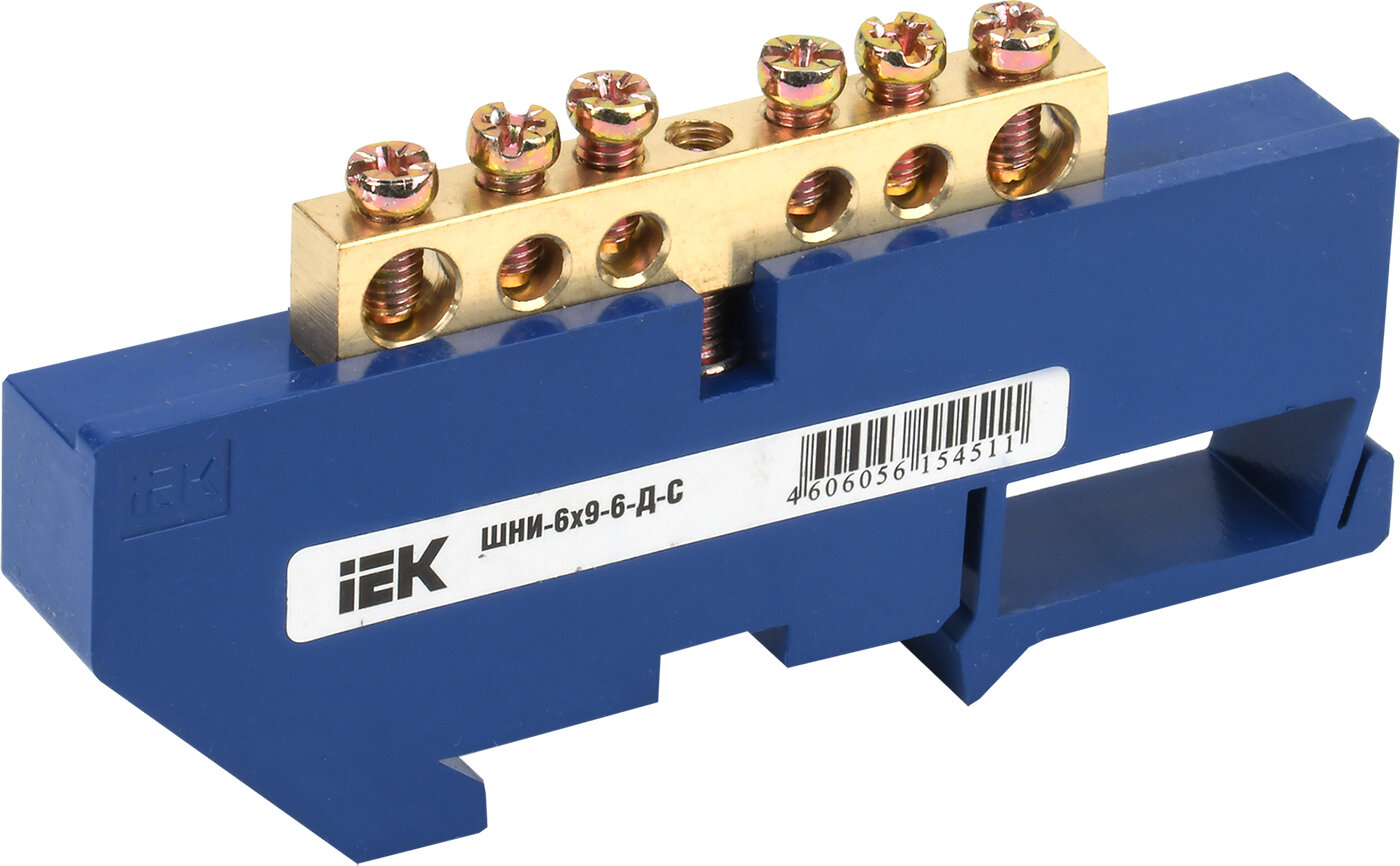 Шина N ноль IEK на DIN-изолятор, 6х9 мм, 380В, латунь