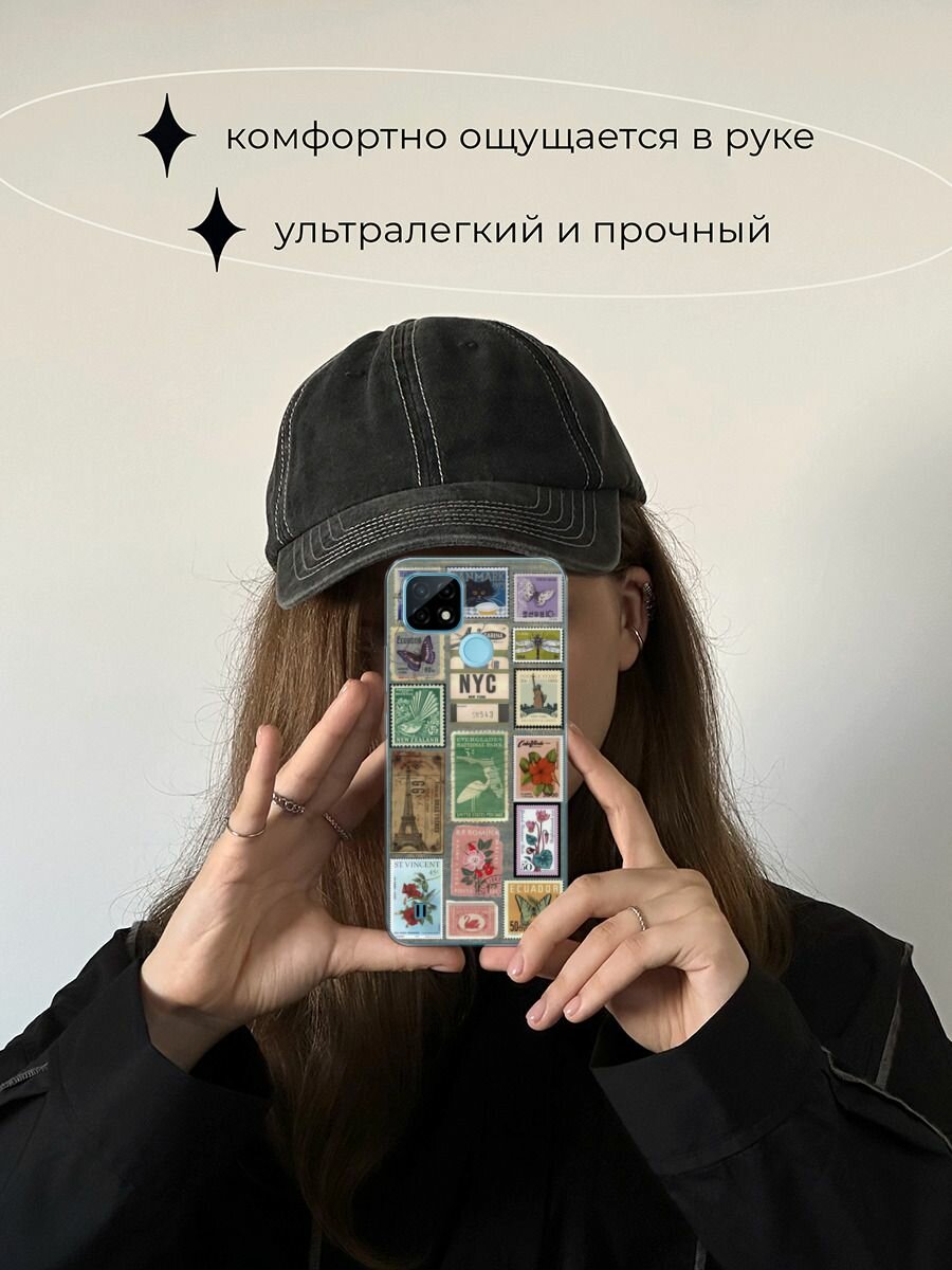 Силиконовый чехол на Realme C21 / Реалми С21 с принтом Коллаж из марок — фото 1