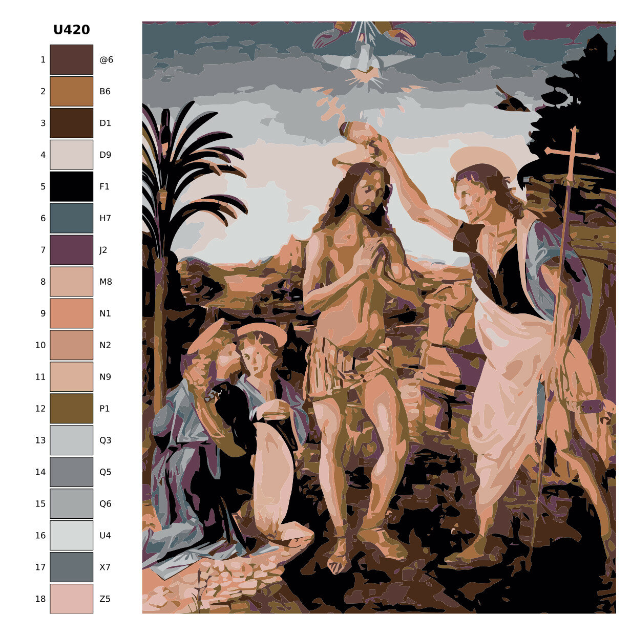 Картина по номерам U-420 "Галерея Уффици. Репродукция картины - Крещение Христа. Совместная работа Леонардо да Винчи и Андреа дель Верроккьо" 40x50 см