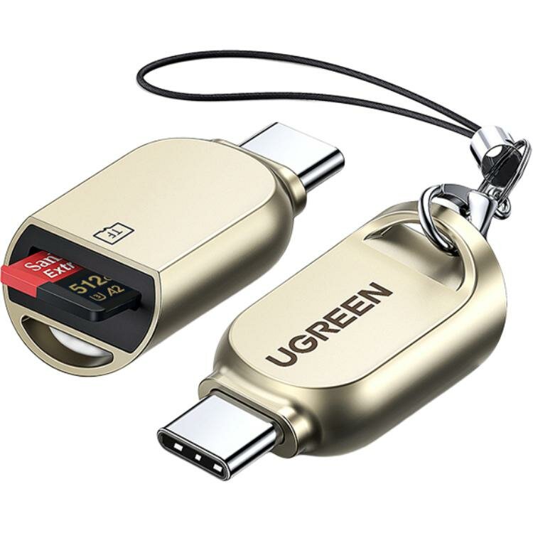Считыватель карт UGREEN USB-C, champagne gold, компактный, поддержка различных форматов карт