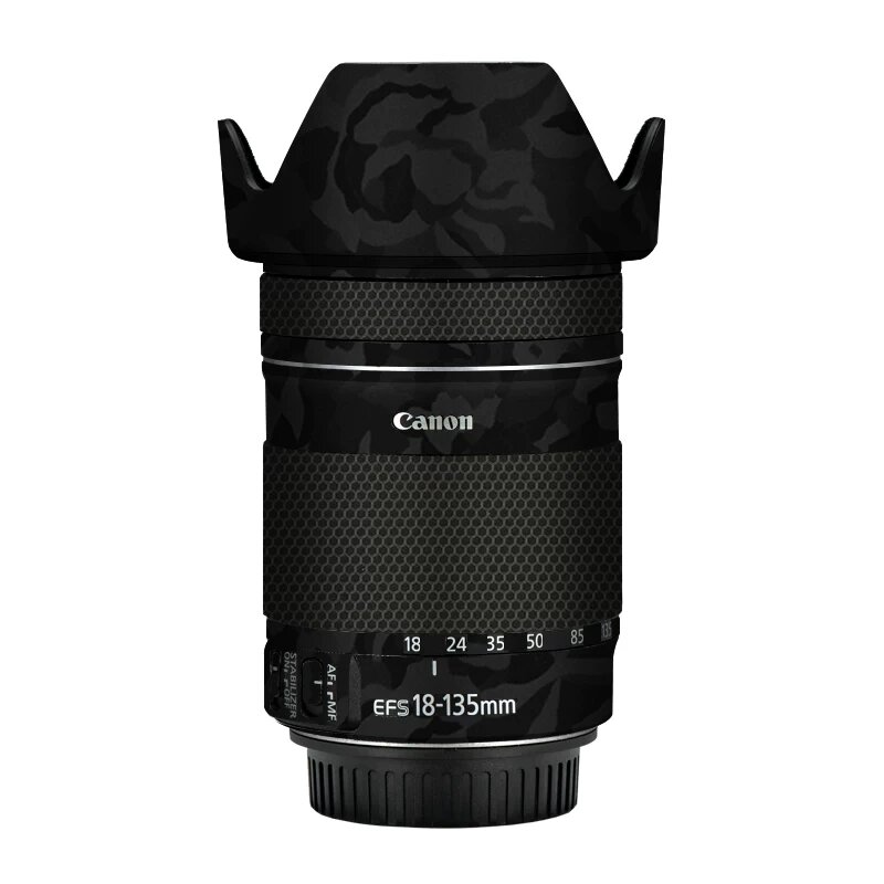 Защитная пленка для объектива Canon EF-S 18-135mm f/3.5-5.6 IS с матовым 3M клеем и камуфляжным рисунком темно-черного