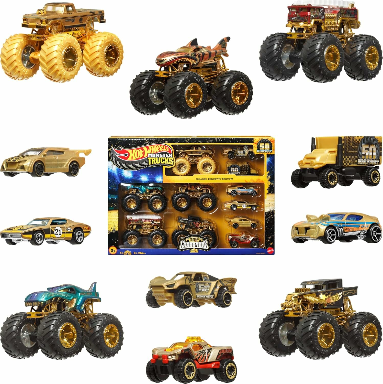 Hot Wheels Монстр-траки Bigfoot Trophy Чемпионы Набор машин и грузовиков JDW07