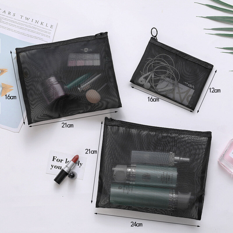 Прозрачная сетчатая косметическая сумка Нейлон сетчатая косметическая сумка для хранения Набор из трех частей