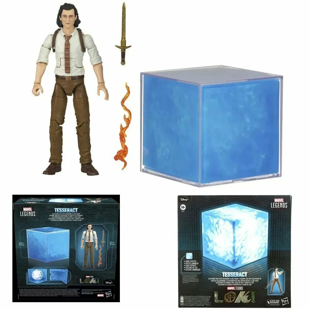 Фигурки Hasbro Электронный аксессуар для ролевых игр Marvel Legends Tesseract с подсветкой FX, элемент и фигурка Локи для ролевых игр Marvel Studios