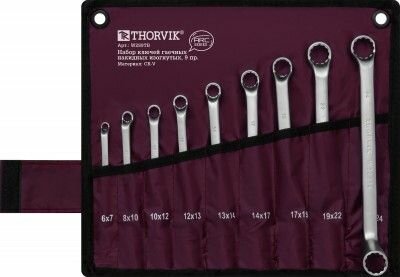 Набор ключей гаечных накидных изогнутых серии ARC в сумке, 6-24 мм, 9 предметов Thorvik W2S9TB