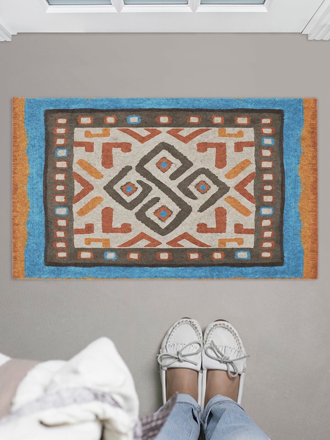 Коврик придверный в прихожую с принтом "Африканские мотивы" 45x75 см , JoyArty