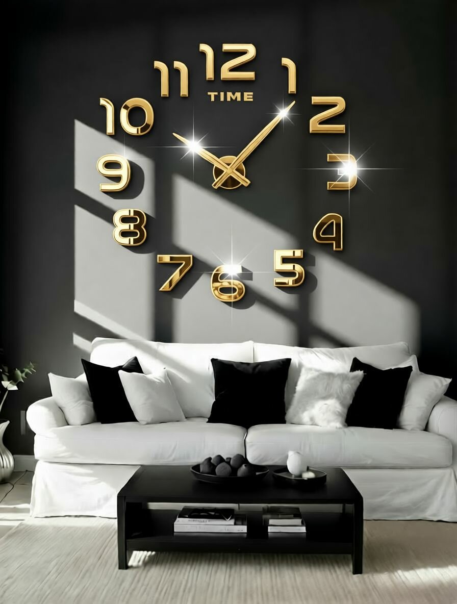 Большие настенные 3D часы №6 (max 130см) зеркальное золото