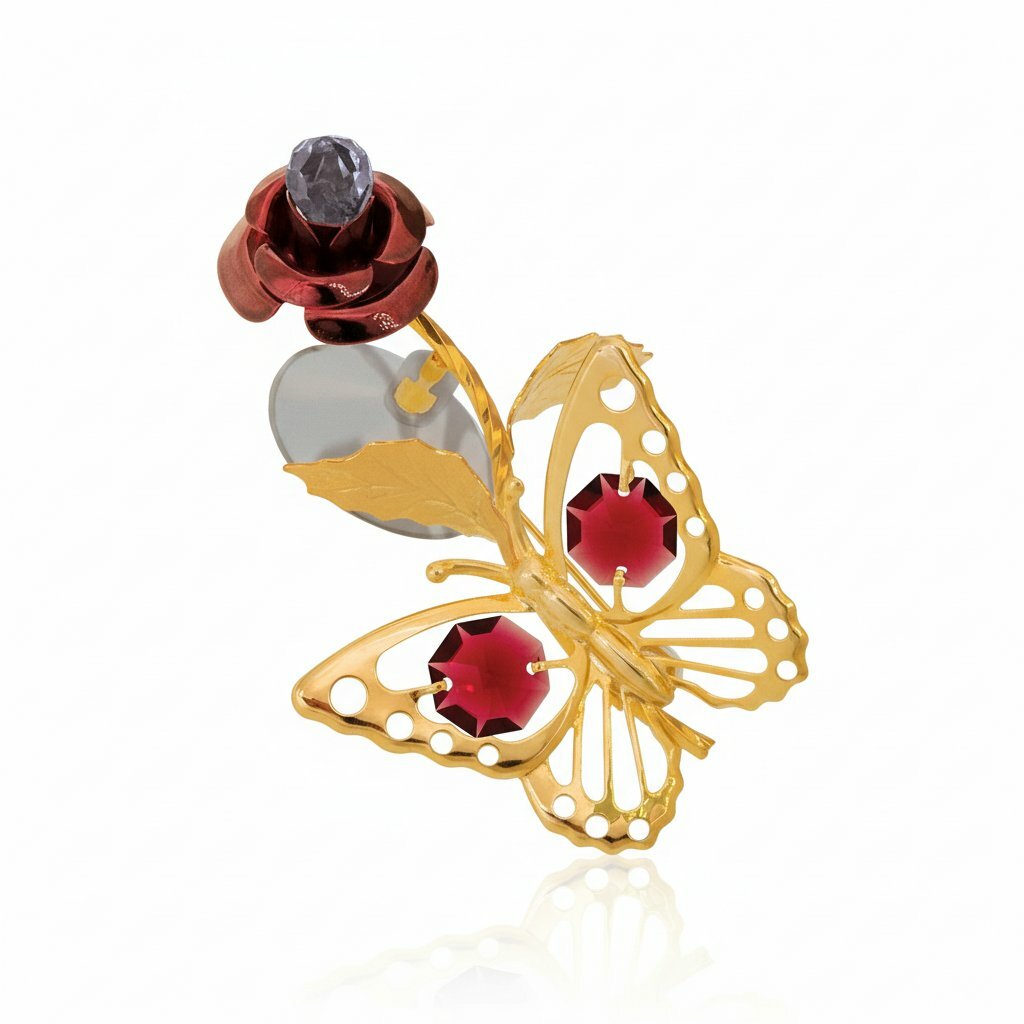 Фигурка на липучке Бабочка на бордовой розе с цв. кр. AR-3053/1 Crystal Temptations США Металл, кристалл