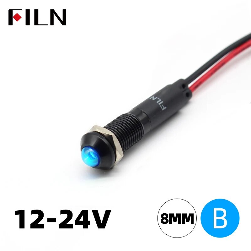 FILN 8 мм светодиодный индикатор Blue 12V-24V B