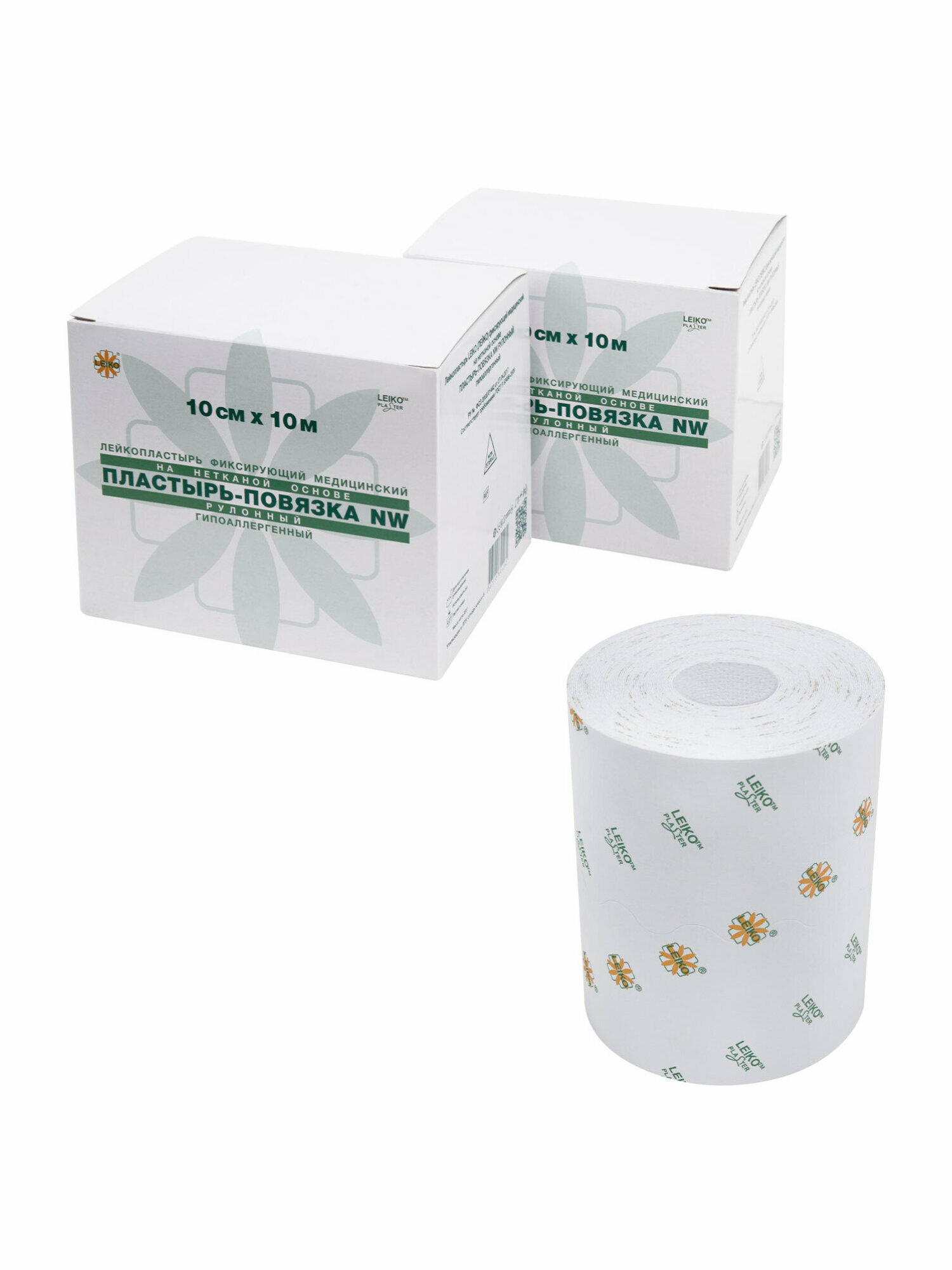 Пластырь медицинский, повязка рулонная фиксирующая 10х1000 см на нетканой основе, набор 2 штуки, Leiko, 881182