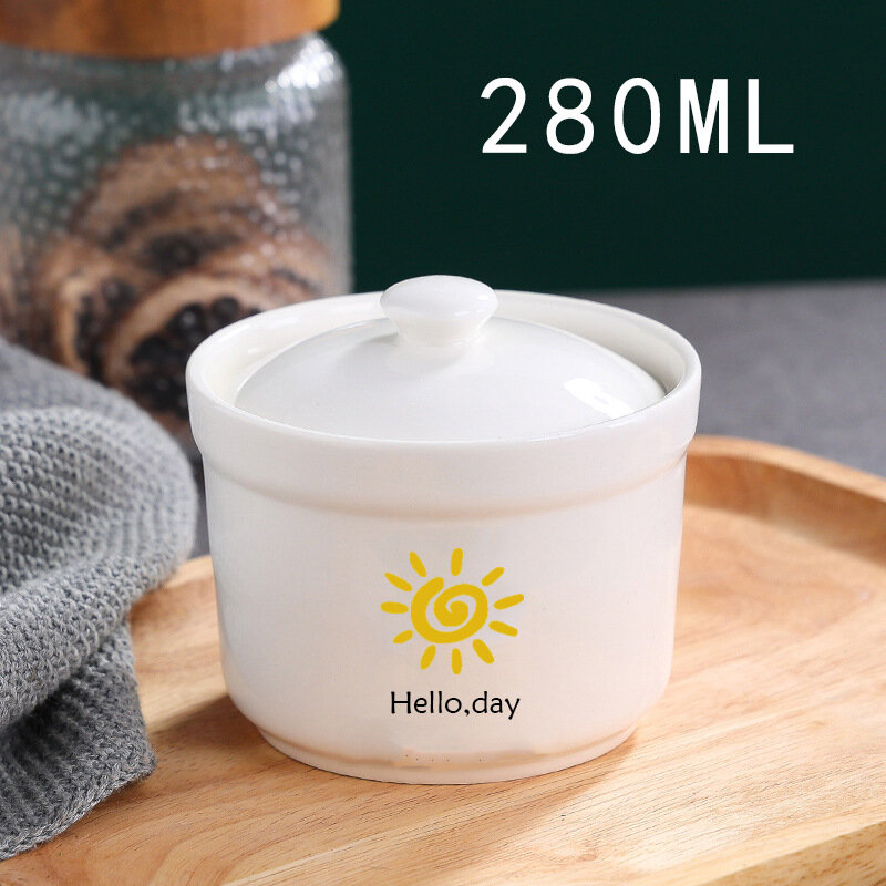 ⭐Керамическая кастрюля с крышкой, водонепроницаемая кастрюля для домашнего использования, мини-пароварка для яиц, суповая чашка для птичьего гнезда для одного человека⭐