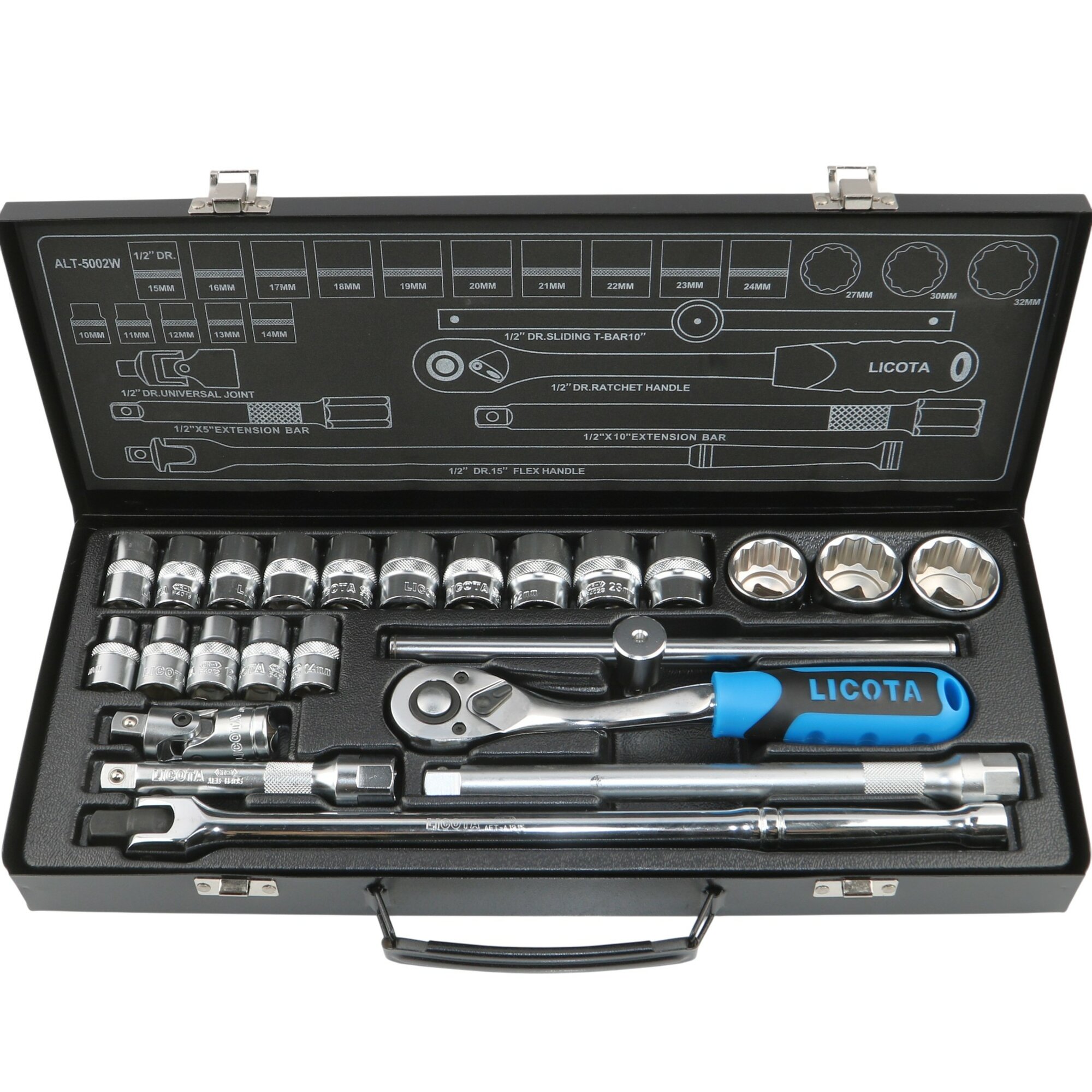 Licota ALT-5002W Набор торцевых головок 1/2" 12-ти гранных 24 пр, 10-32 мм