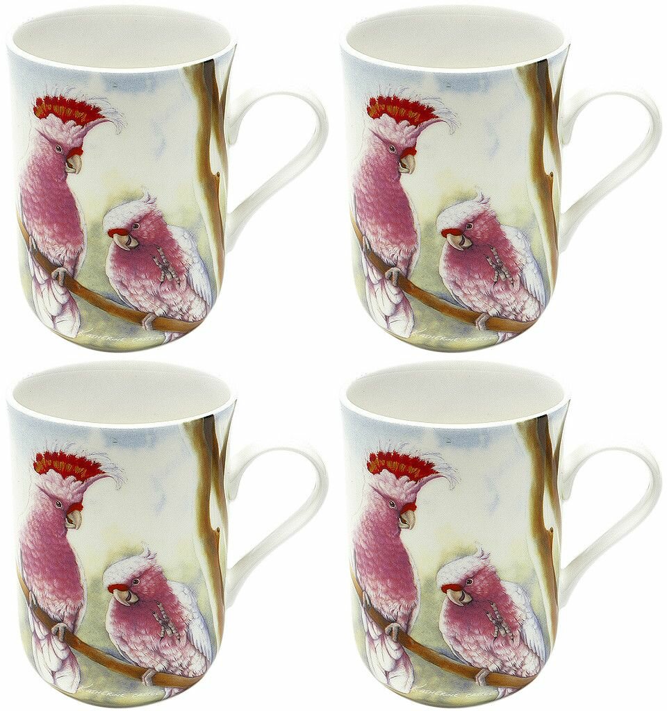 Набор из 4 кружек Maxwell & Williams Птицы Австралии 300 мл, костяной фарфор, чашки для чая и кофе 4 шт
