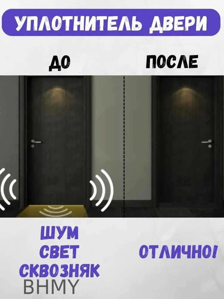 Уплотнитель для двери самоклеющийся, для входной и межкомнатной дверей, 1 м