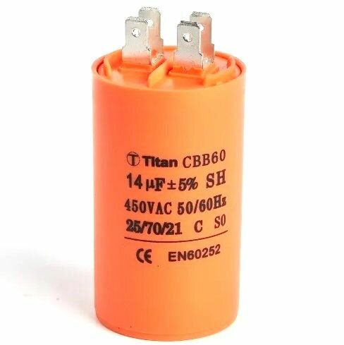 Конденсатор пусковой 14uF 450V 40x70мм CBB60-A 4 клеммы