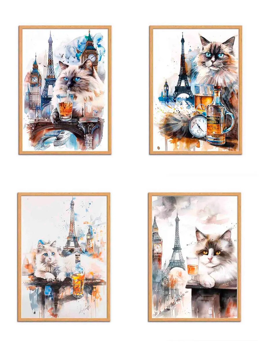 Рэгдолл Пьет Виски, 4 Плаката, 30x21см