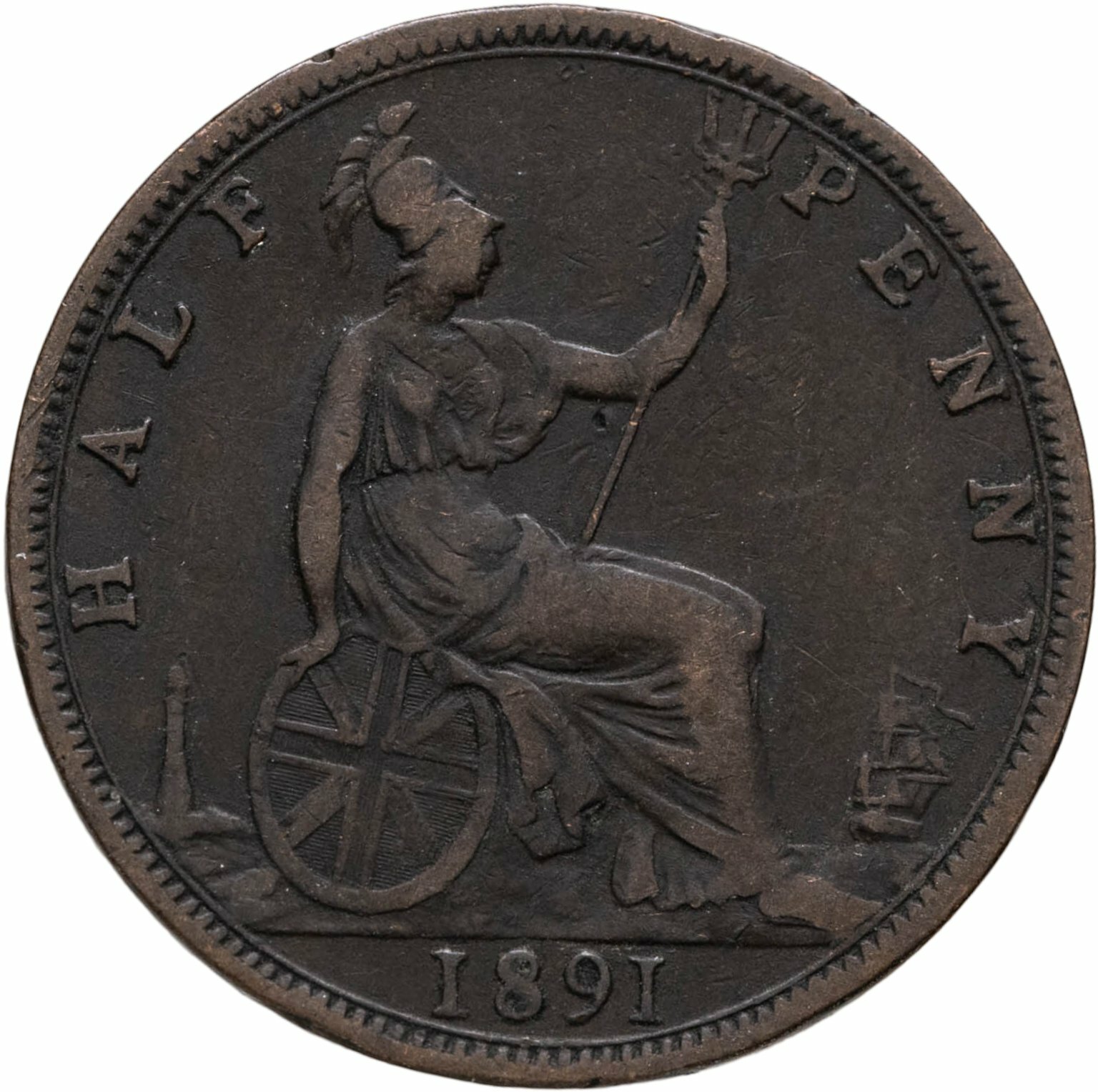 Великобритания 1/2 пенни penny 1891, Бронза, в сохранности VF