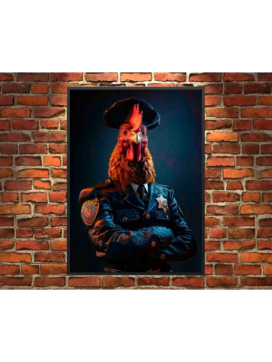 Петух-птица-полицейский 4, Плакат 30x42см