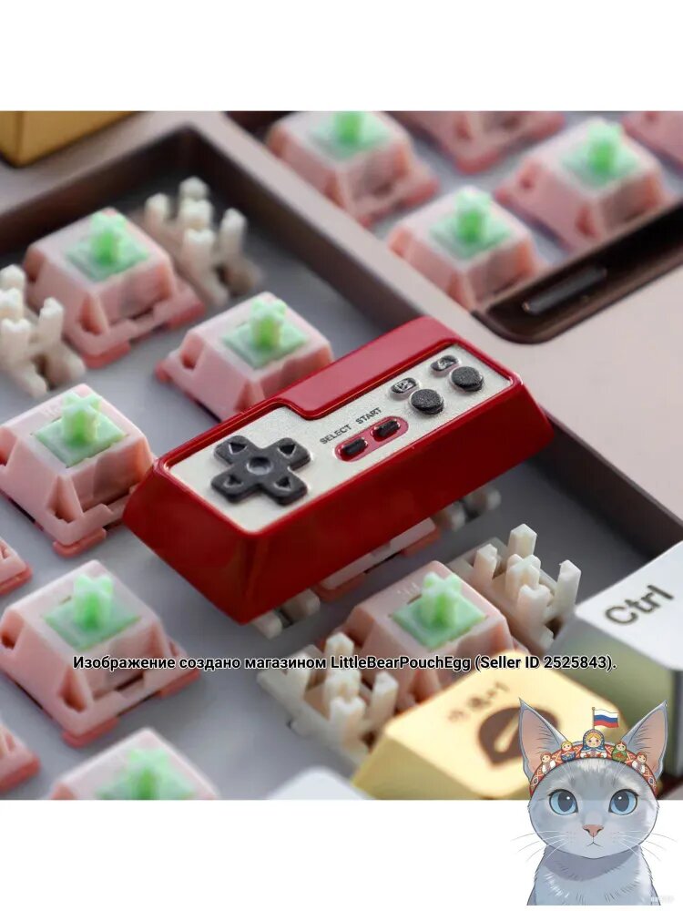 Кейкап для механической клавиатуры: Клавиша Enter в стиле джойстика Classic Red-White Console, цинковый сплав, профиль Cherry R2, для клавиши Enter