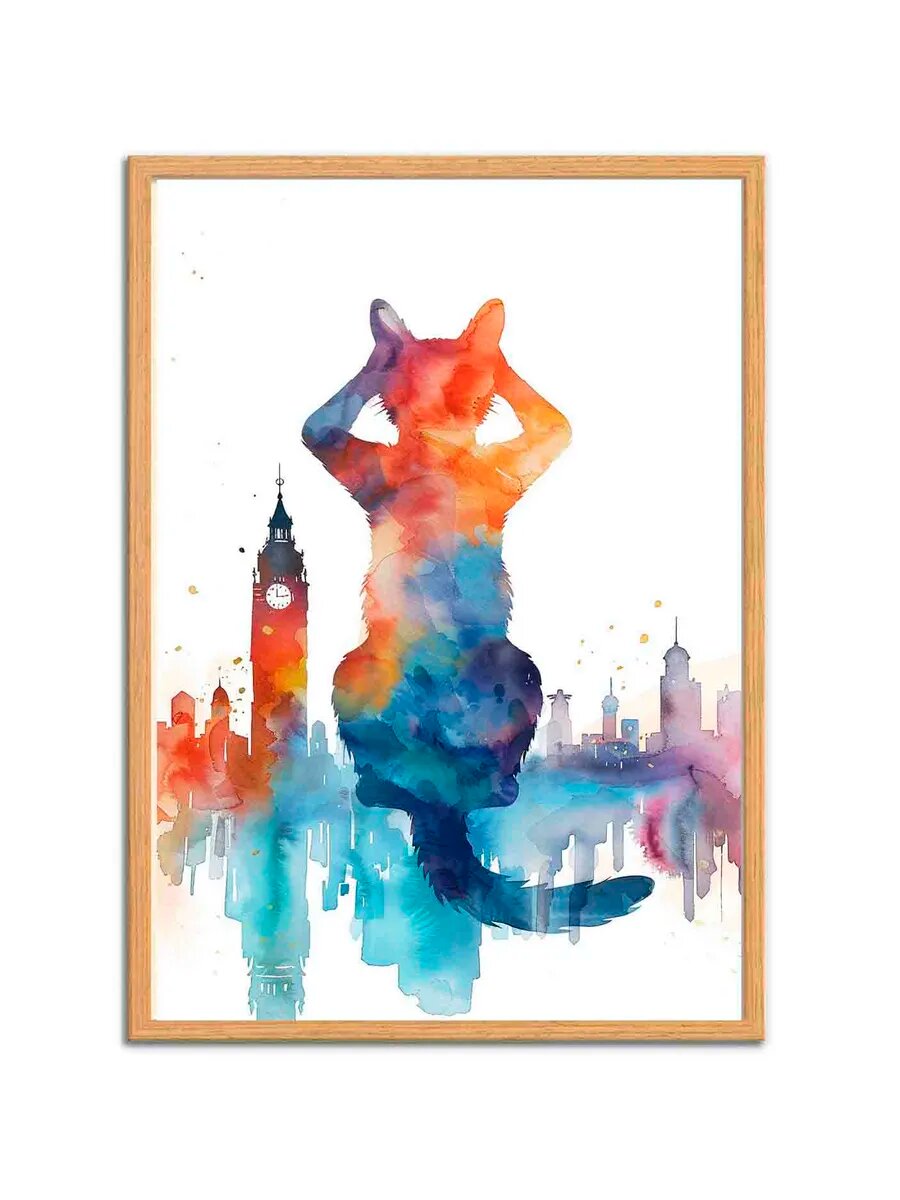 Мэнский кот занимается йогой 1, Плакат 30x42см