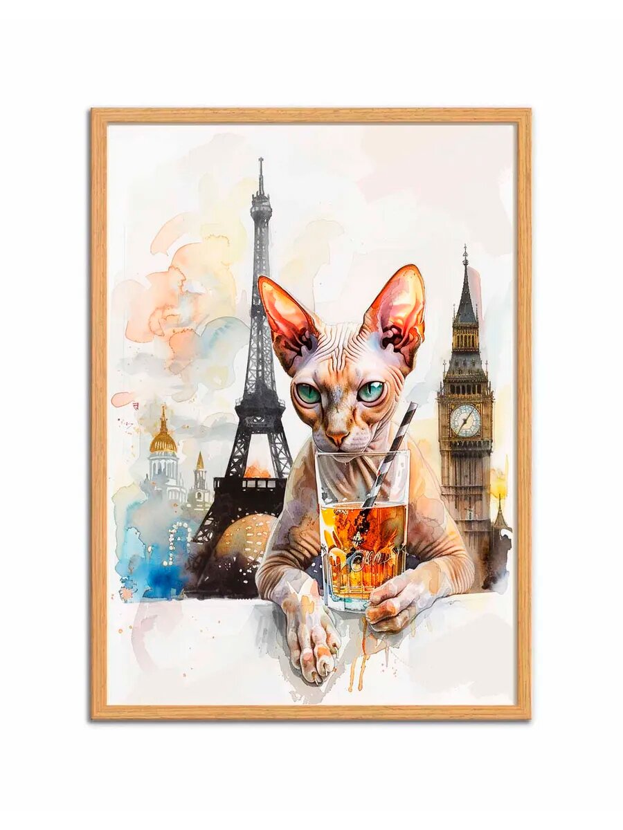 Кот Корниш-рекс пьет Виски 5, Плакат 30x42см