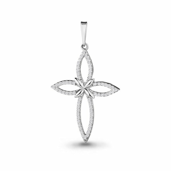 Крестик, серебро, 925 проба, родирование, фианит