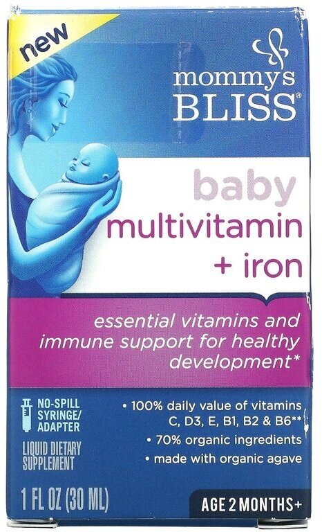 Mommy's Bliss, детские поливитамины + железо, от 2 месяцев, виноград, 30 мл (1 жидк. унция)