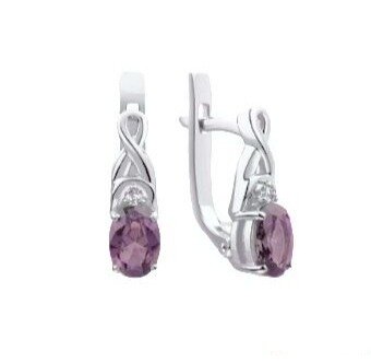 Серьги, серебро, 925 проба, родирование, фианит