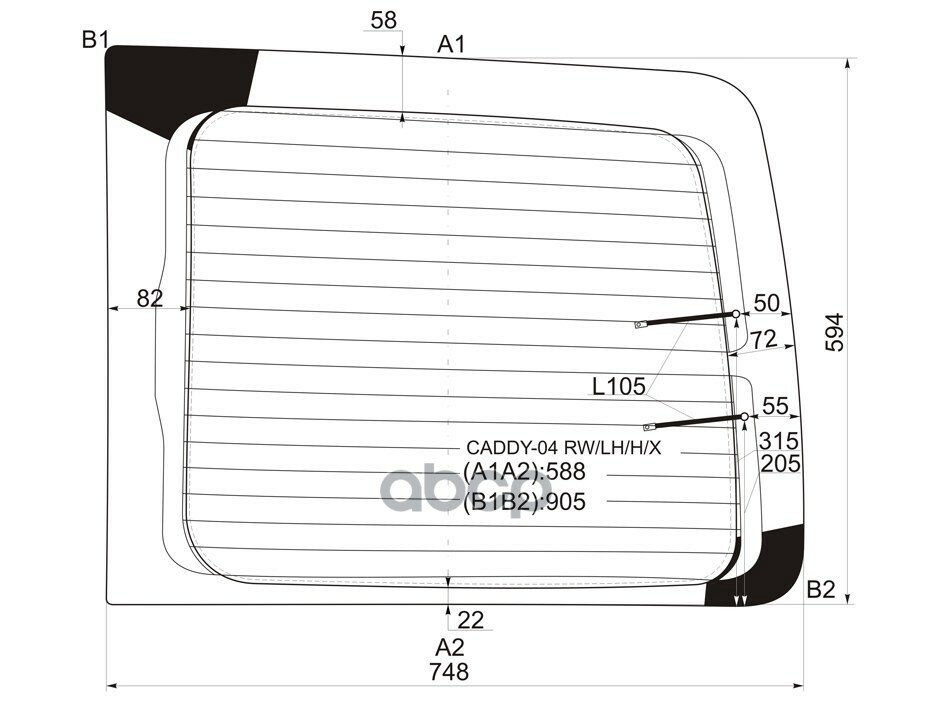 Стекло заднее (Цвет зеленый/ Обогрев/ Левое) Volkswagen Caddy 03-20 XYG арт. CADDY-04 RW/LH/H/X