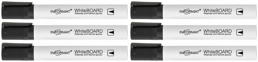 InФормат Маркер для белых досок Board, 1-5 мм, черный, круглый, 6 шт