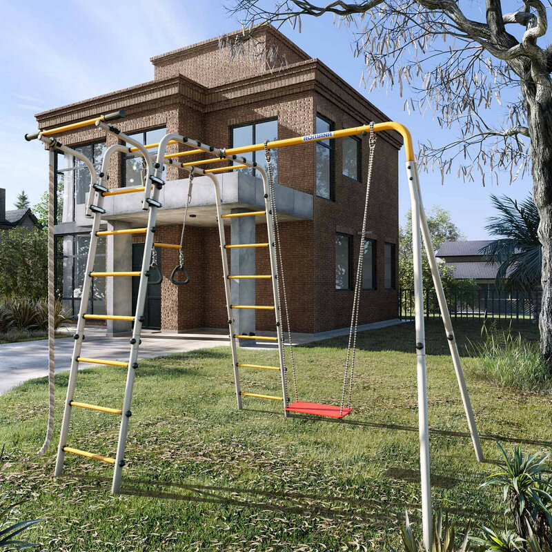 Спортивно-игровой комплекс Romana "Весёлая лужайка-2", качели фанерные R 103.25.04, серый/жёлтый