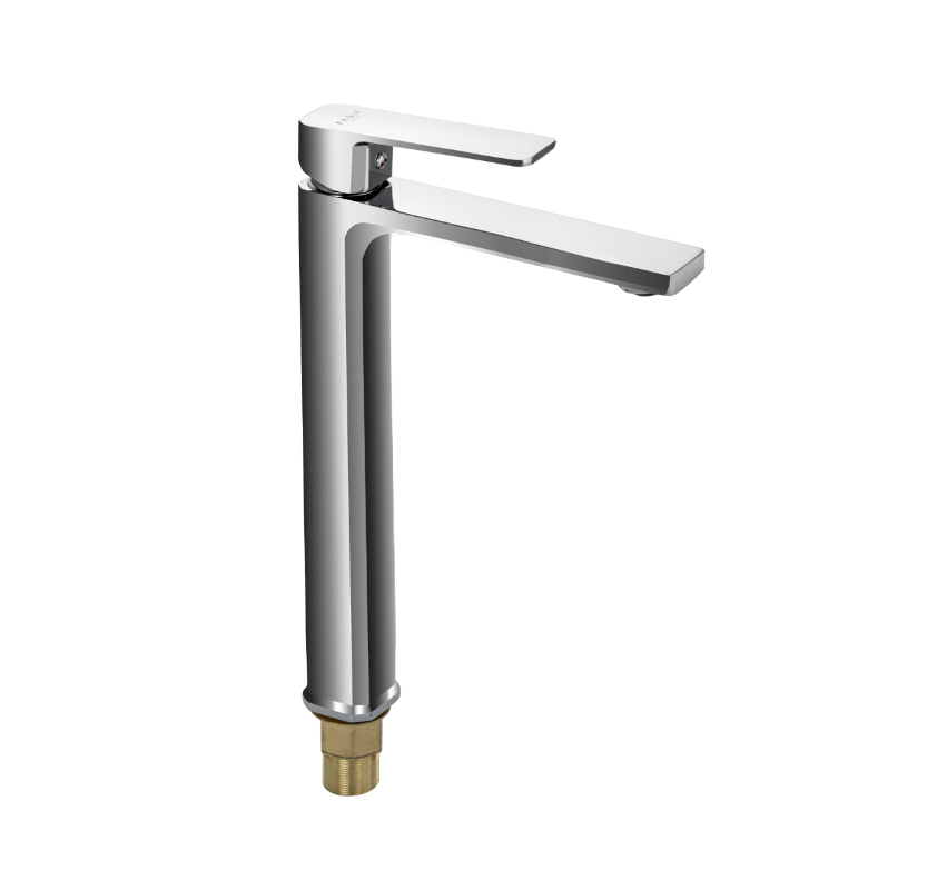 Смеситель на раковину, квадратный корпус, высокий, цвет хром