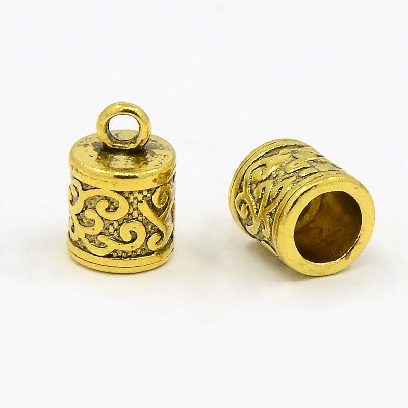 Концевики 13х8.5мм (внутренний размер 6мм), клеевые, с завитками, для шнура, базовый материал - цинковый сплав, золотистого цвета с чернением, пара
