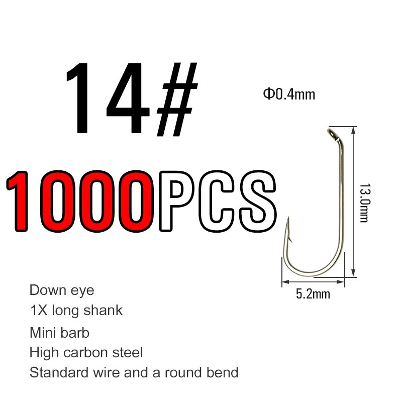 ICERIO рыболовные крючки из высокоуглеродистой стали 500/1000 шт. 1000pcs Size 14