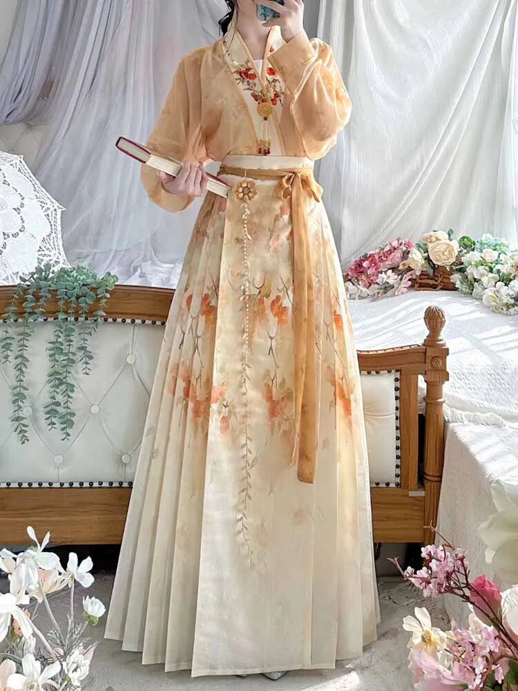 Женский праздничный наряд ханьфу летний желтый 3 предмета XL