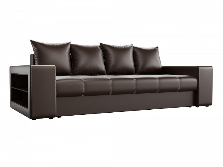 Прямой диван Дубай (Марго) Коричневый экокожа, еврокнижка, 243х110х80 см, с ящиком для белья