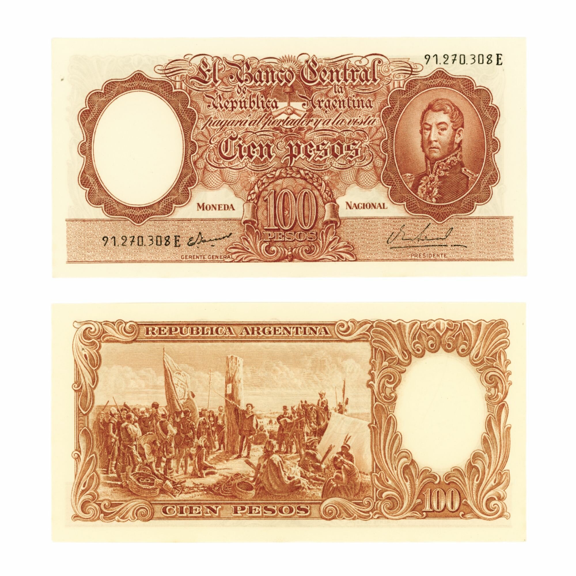 Банкнота Аргентина 100 песо 1967-1969 годы Uncirculated (UNC) Pick-277