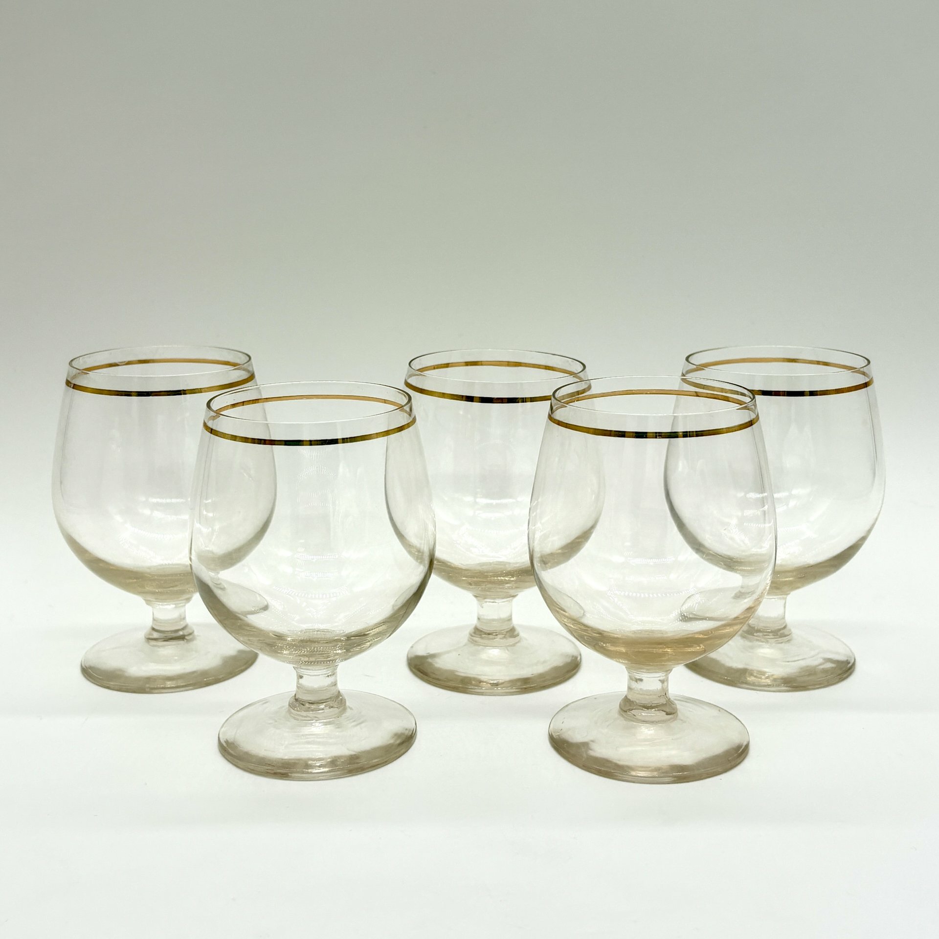 Набор бокалов для подачи крепких напитков на 5 персон, стекло, золочение, СССР