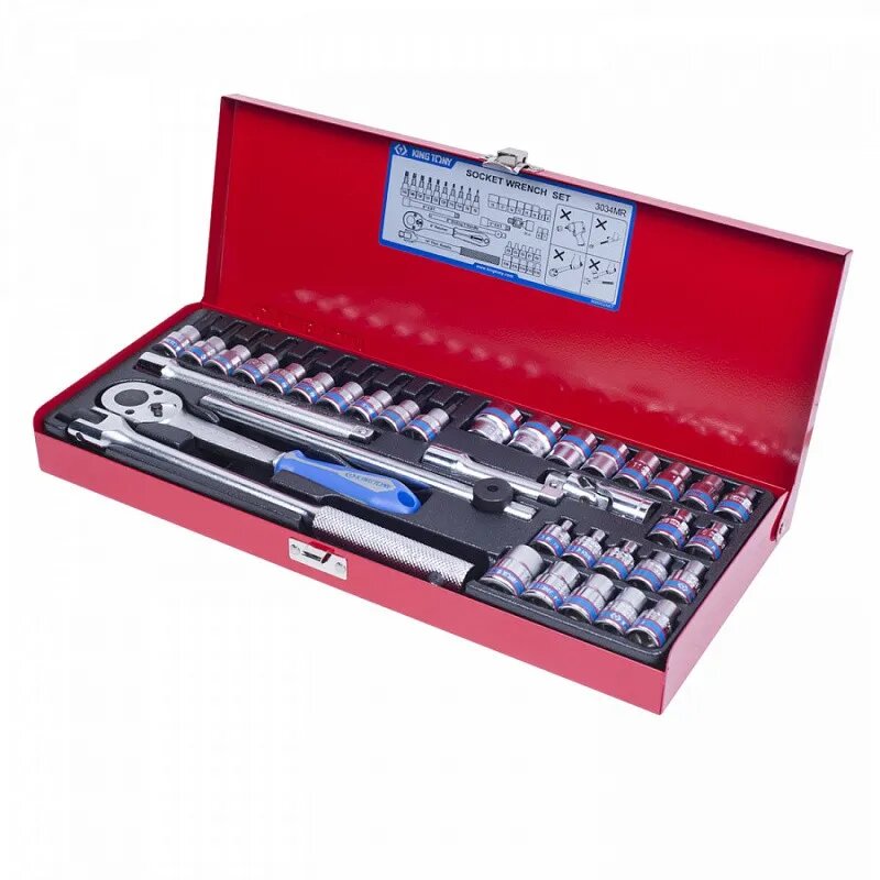 3034MR Набор торцевых головок с принадлежностями 3/8", двенадцатигранные, 6-19 мм 36 предметов KING TONY 3034MR