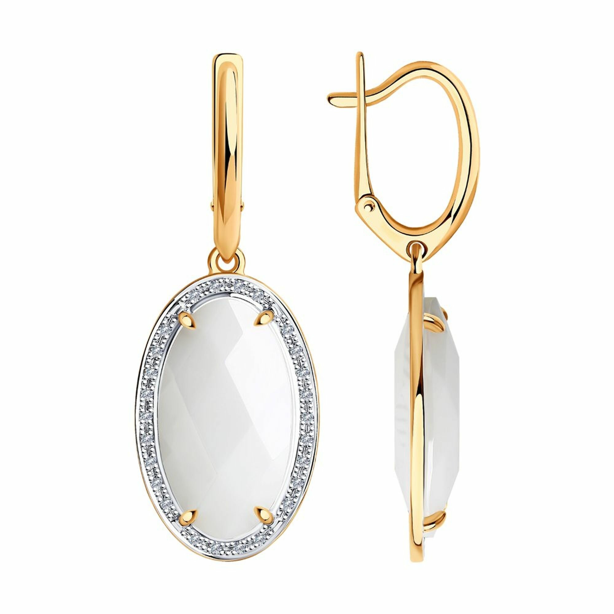 Серьги, красное золото, 585 проба, бриллиант, керамика
