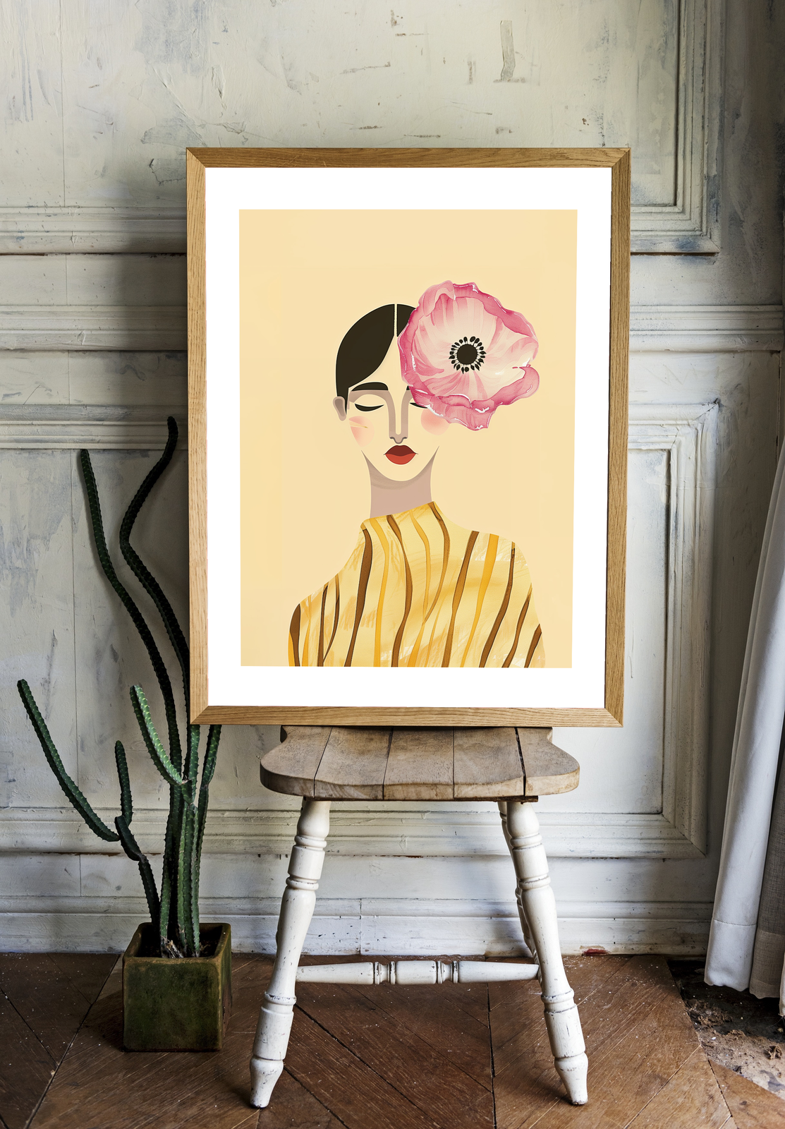 Постер "Женский портрет с цветком" 50x70 без рамы