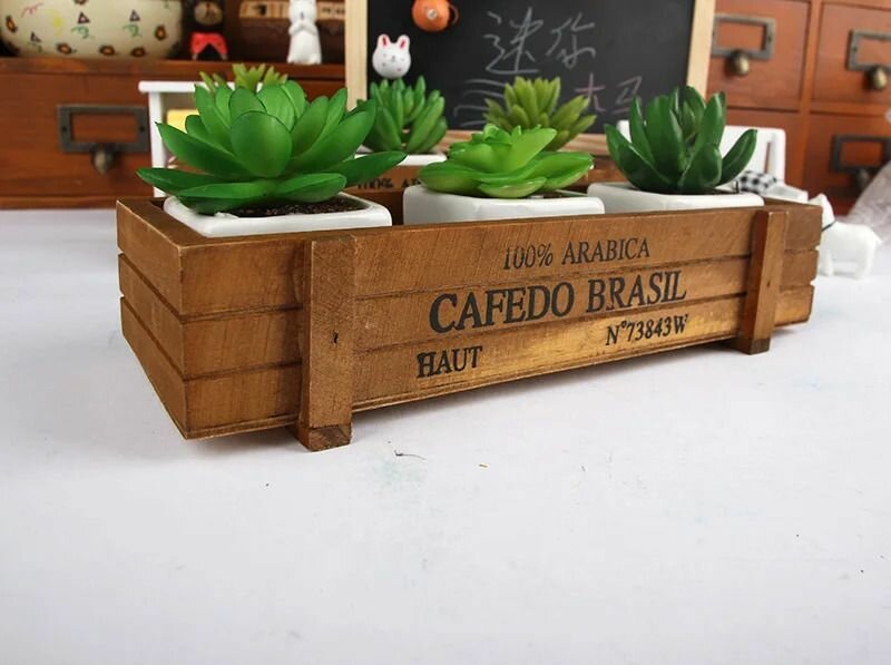 Деревянный прямоугольный креативный ящик для цветов, цвет коричневый