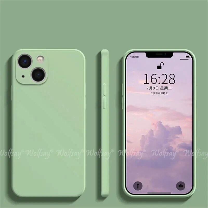 Чехол для iPhone 14, силиконовый простой чехол для Apple iPhone 15 14 Зеленый, Green, For iPhone 13