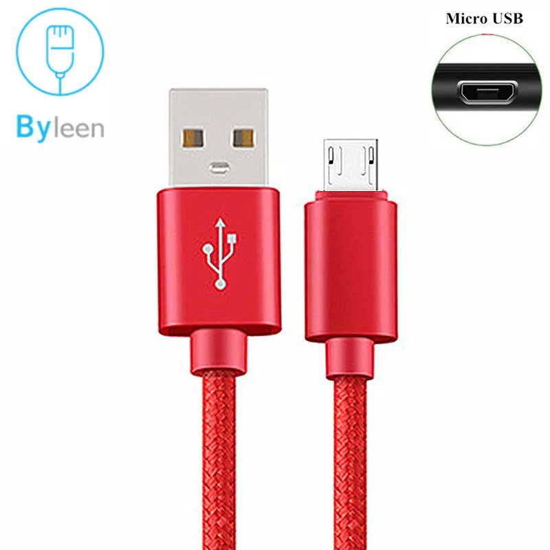 Micro USB кабель, красный, 25 см — фото 1
